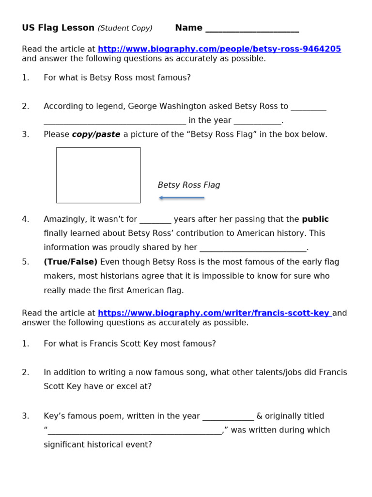 US Flag Lesson (Student Copy) | PDF | Flag Of The United States | Flag