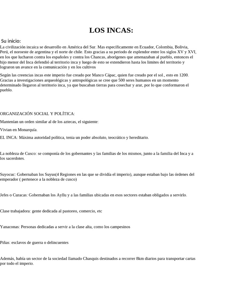 Historia y Organización del Imperio Inca | PDF | Imperio Inca