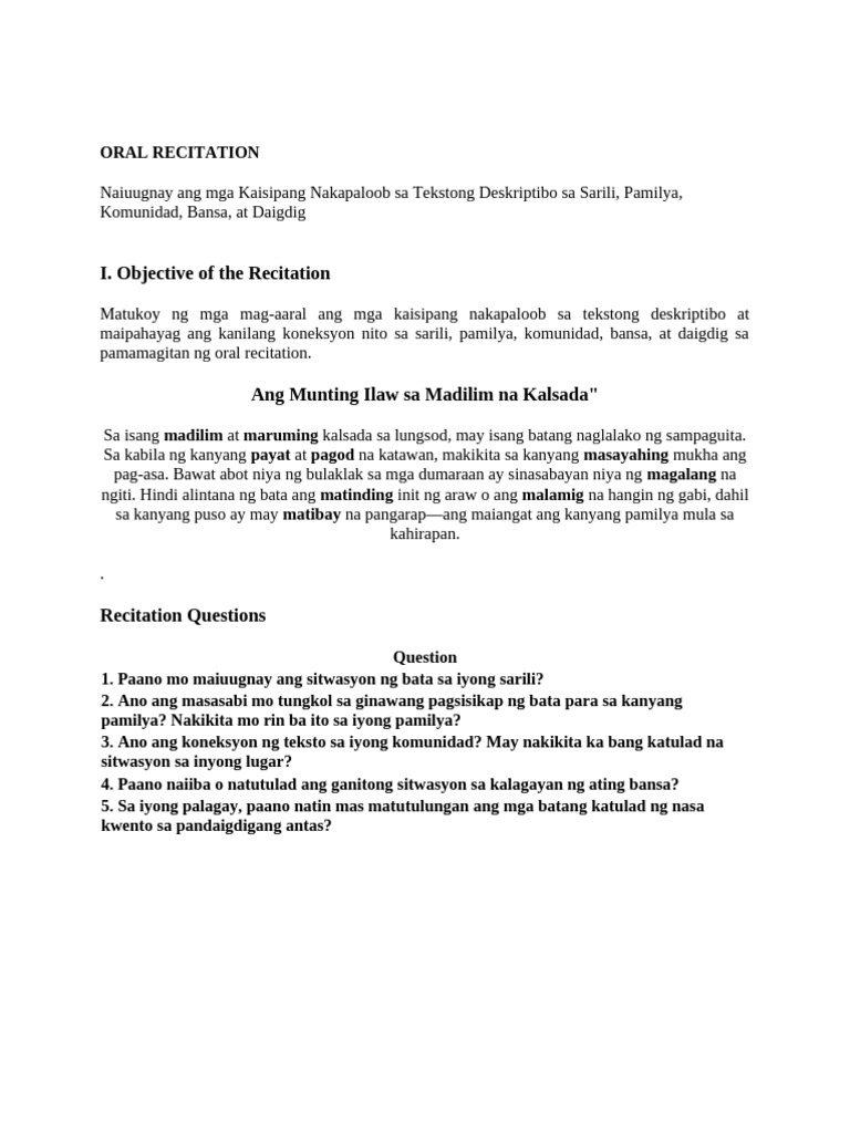 Oral Recitation | PDF