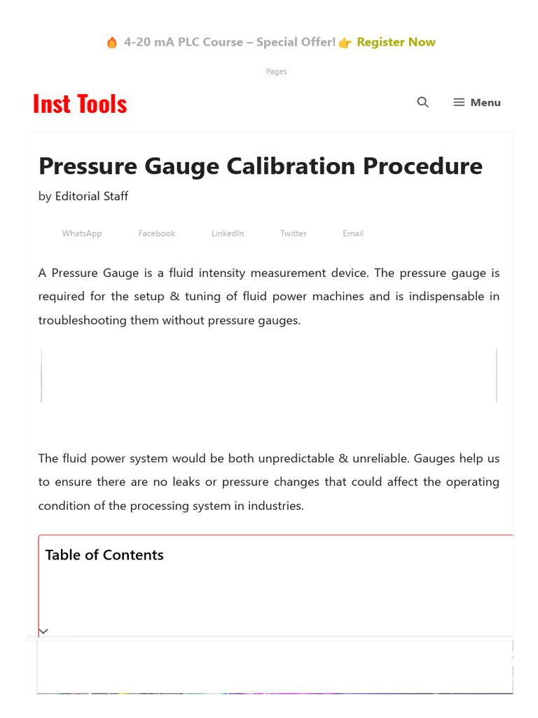 Pressure Gauge Calibration Procedure - InstrumentationTools | PDF ...