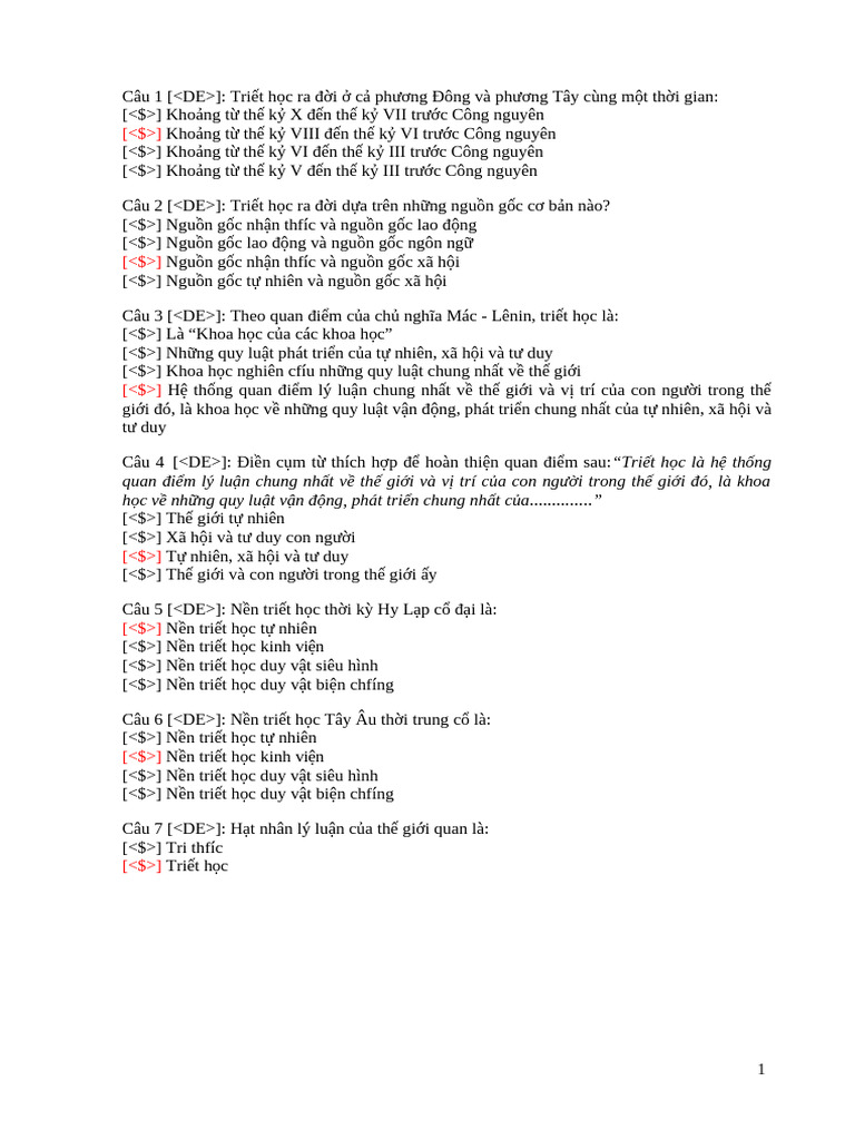 Ngan Hang Cau Hoi TN Mon Triet Hoc 450 Cau Compress | PDF