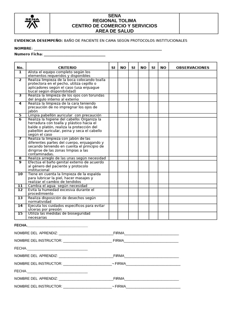 Lista CH Baño en Cama | PDF