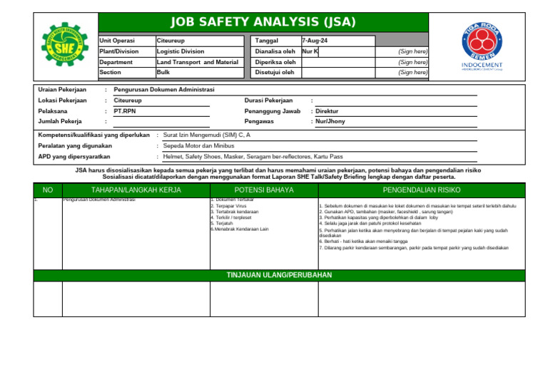JSA ADMINISTRASI Blank | PDF