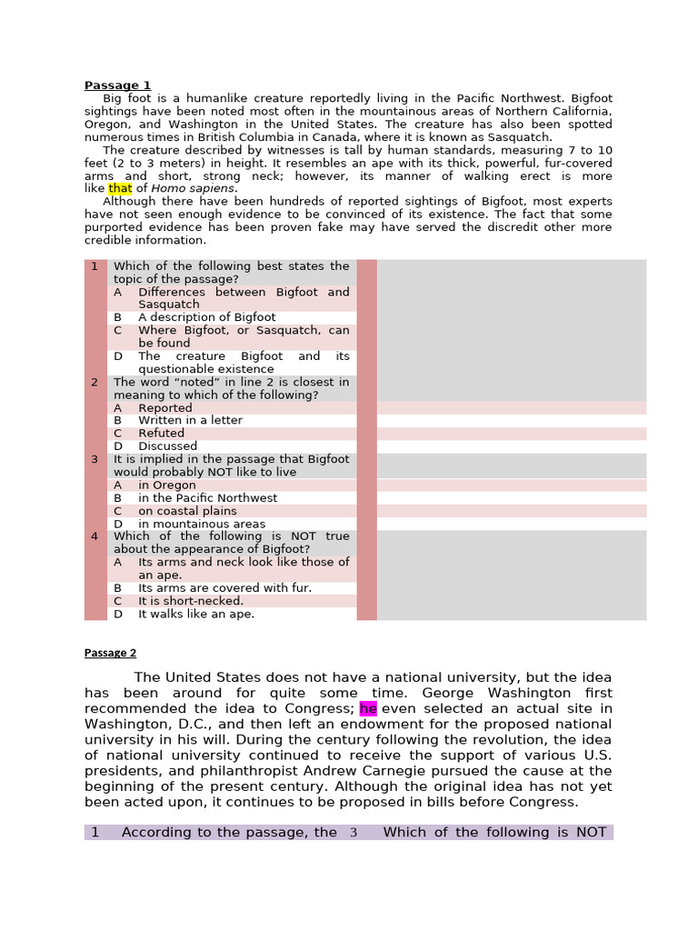 Dinda Nova - 46 - Reading Practice TOEFL UHT | PDF | Bigfoot | Pollen