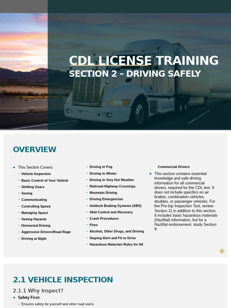 CDL Section 2 | PDF | Driving | Tire