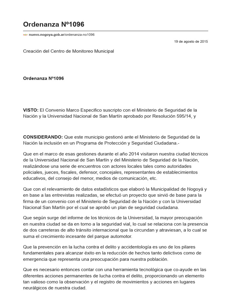 Ordenanza Nº1096 - Municipio de Nogoyá | PDF | Valores | Policía
