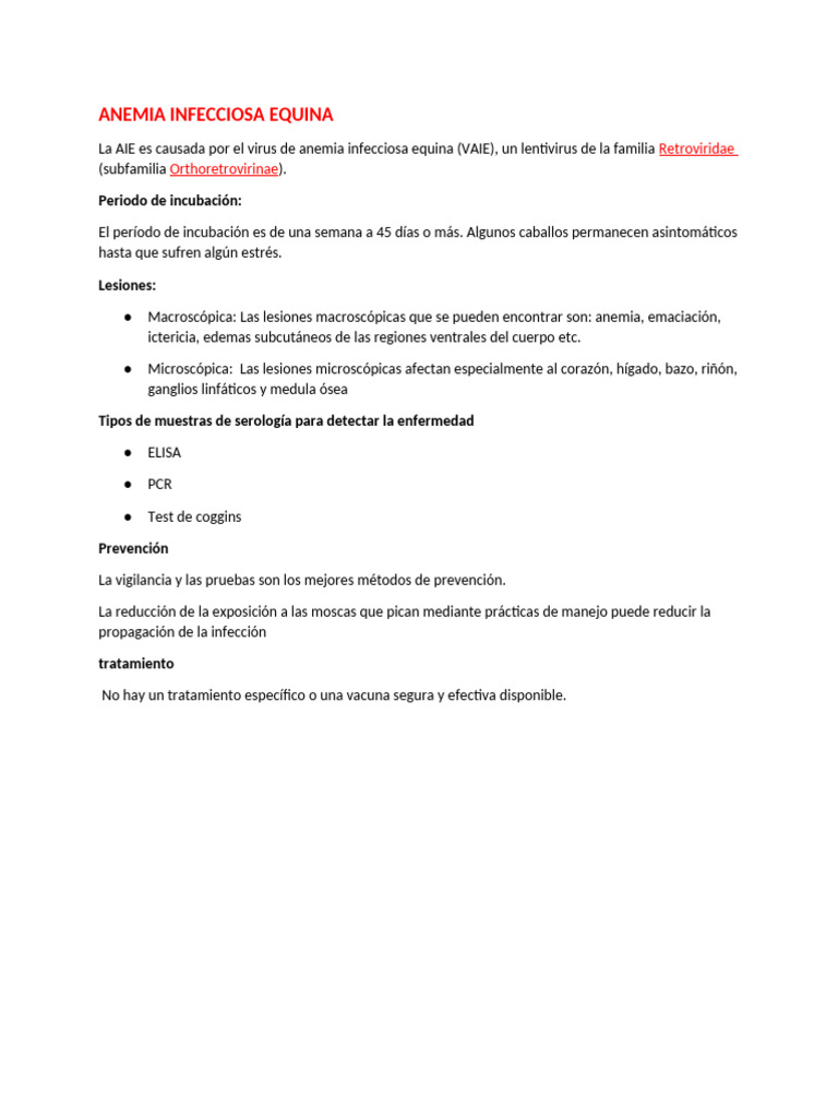 ANEMIA INFECCIOSA EQUINA | PDF