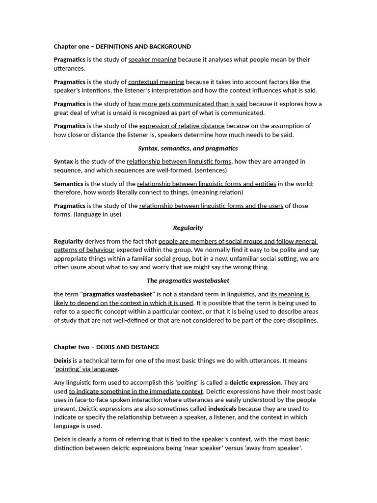 PRAGMATICS - George Yule - Summary | PDF | Semantics | Noun