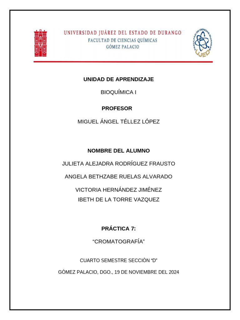 Pract. 7 Bio (1) 2 | PDF | Cromatografía | Química