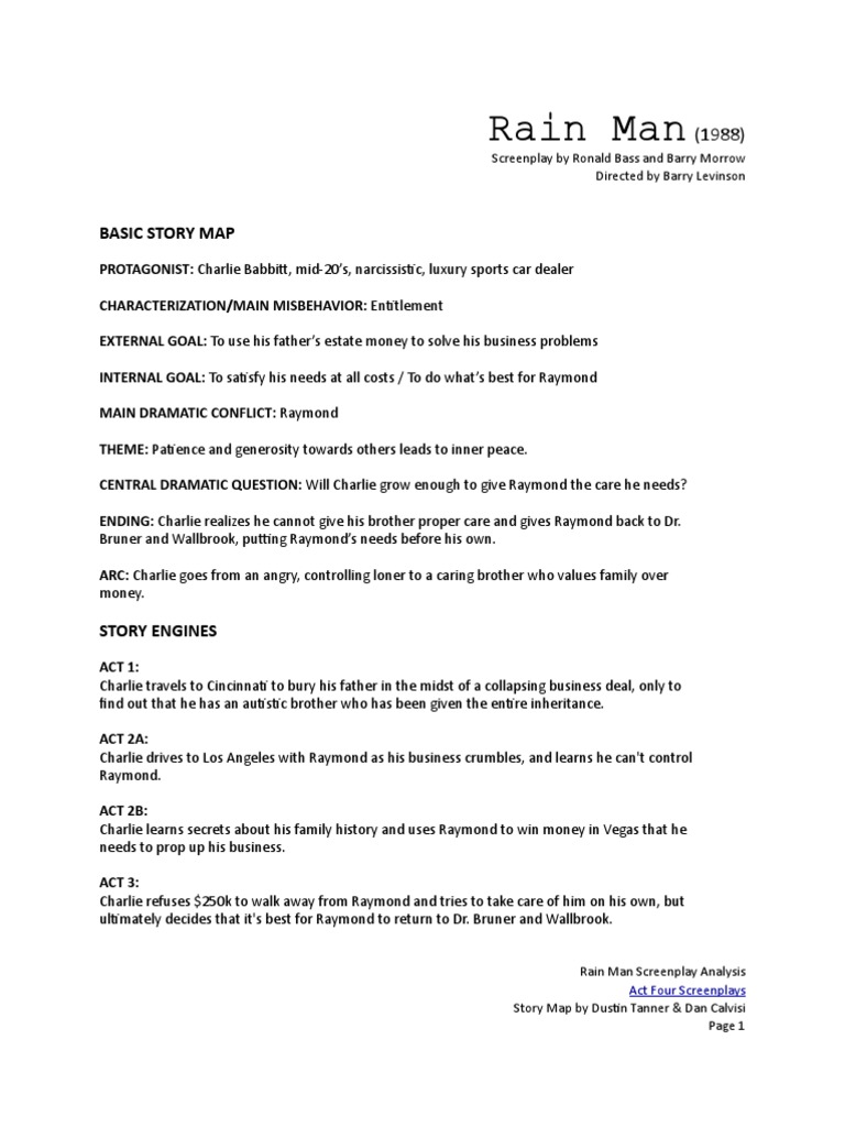 Rain Man Screenplay Analysis | PDF | Violence
