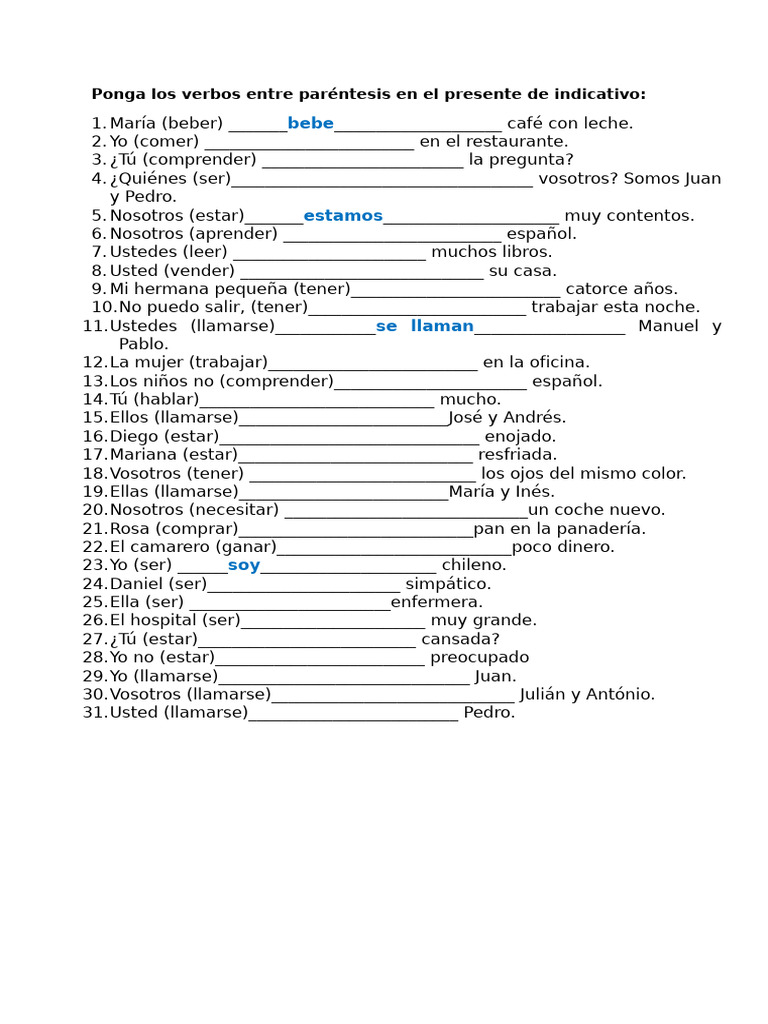 Verbos en presente de indicativo | PDF