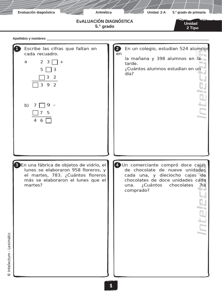 Exámenes de Aritmética 5° Primaria | PDF