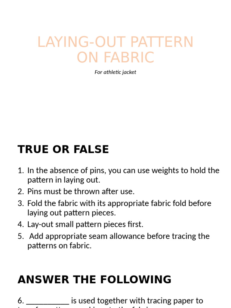 LAYING Out Pattern Pieces | PDF