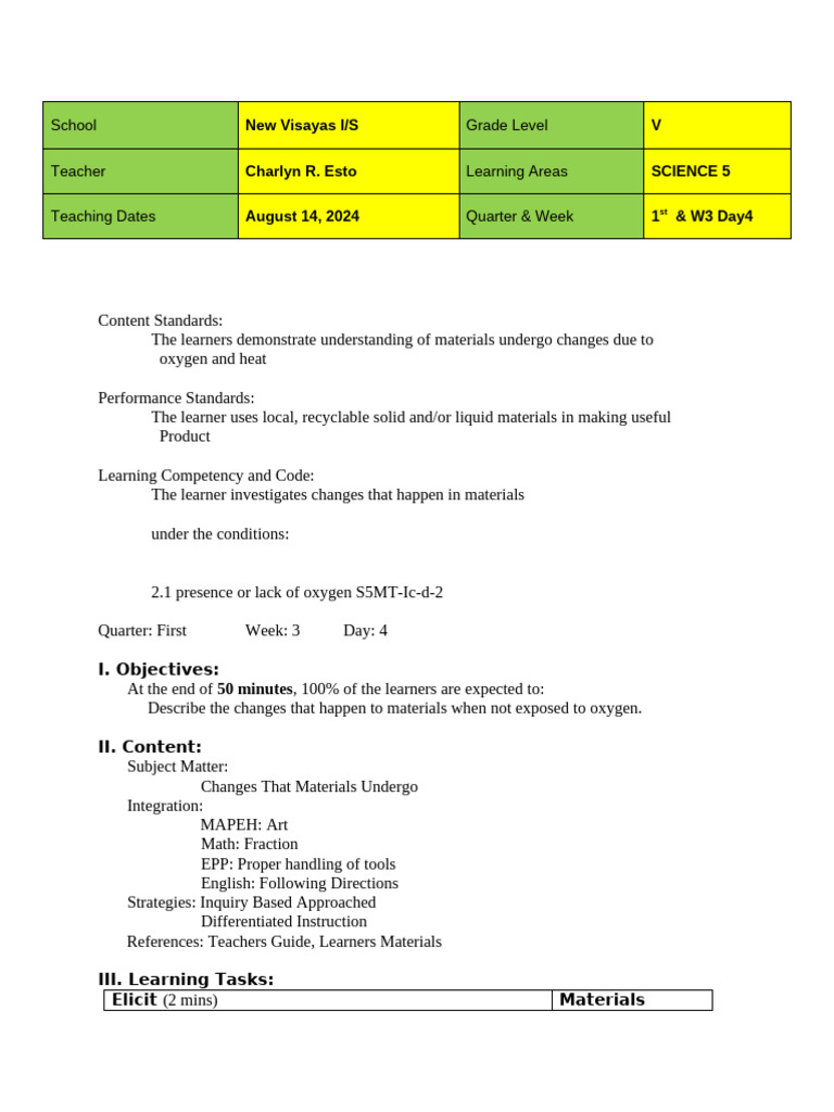 Lp Science Cot 1 2024 | PDF | Learning | Differentiated Instruction