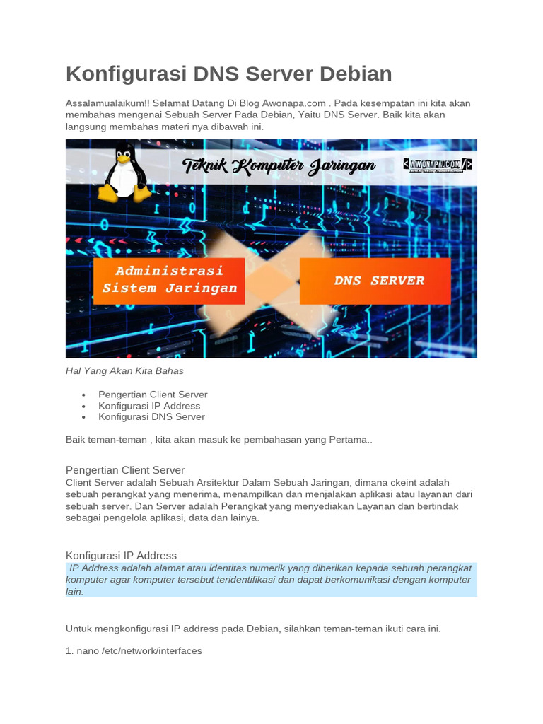 Konfigurasi DNS Server Debian | PDF