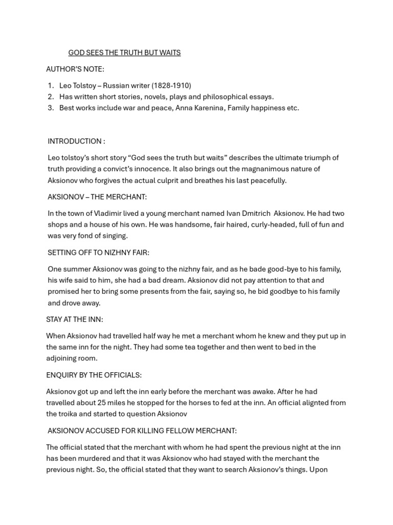 God Sees The Truth But Waits | PDF | Forgiveness | Leo Tolstoy