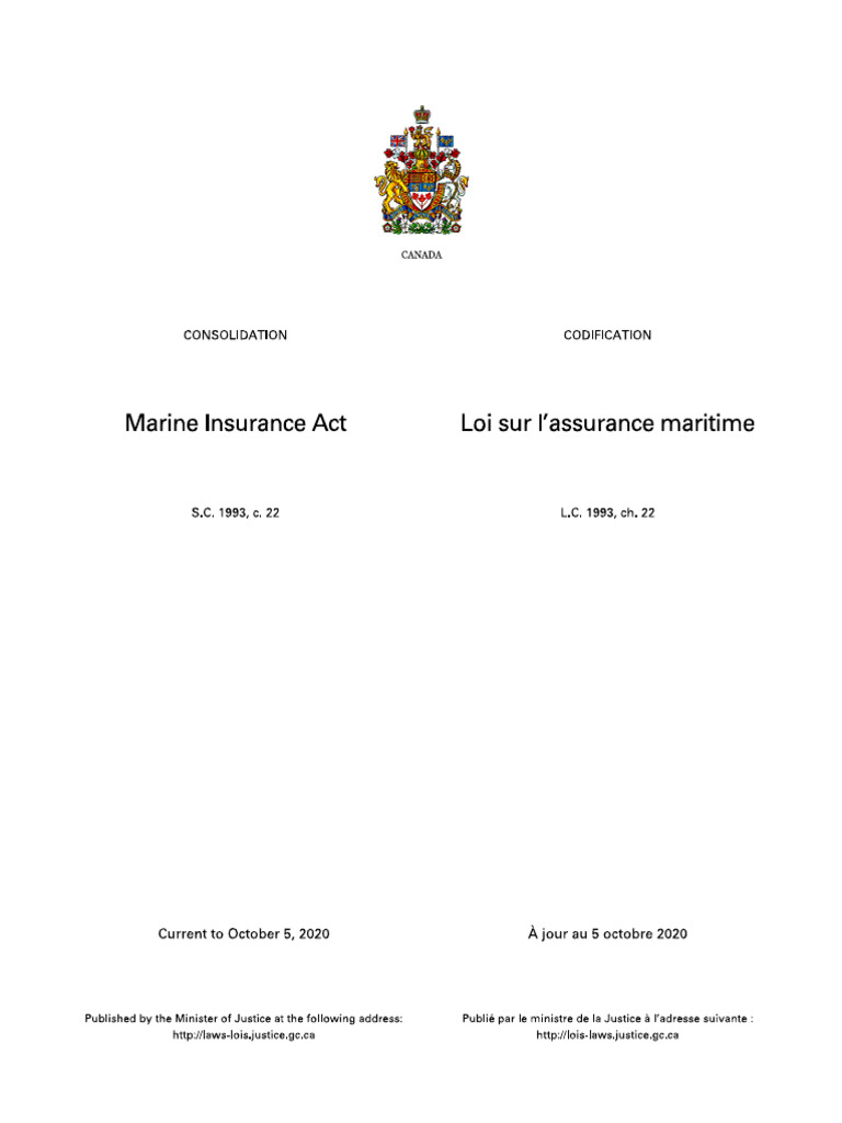Loi Sur L'assurance Maritime, L.C. 1993 C. 22 | PDF