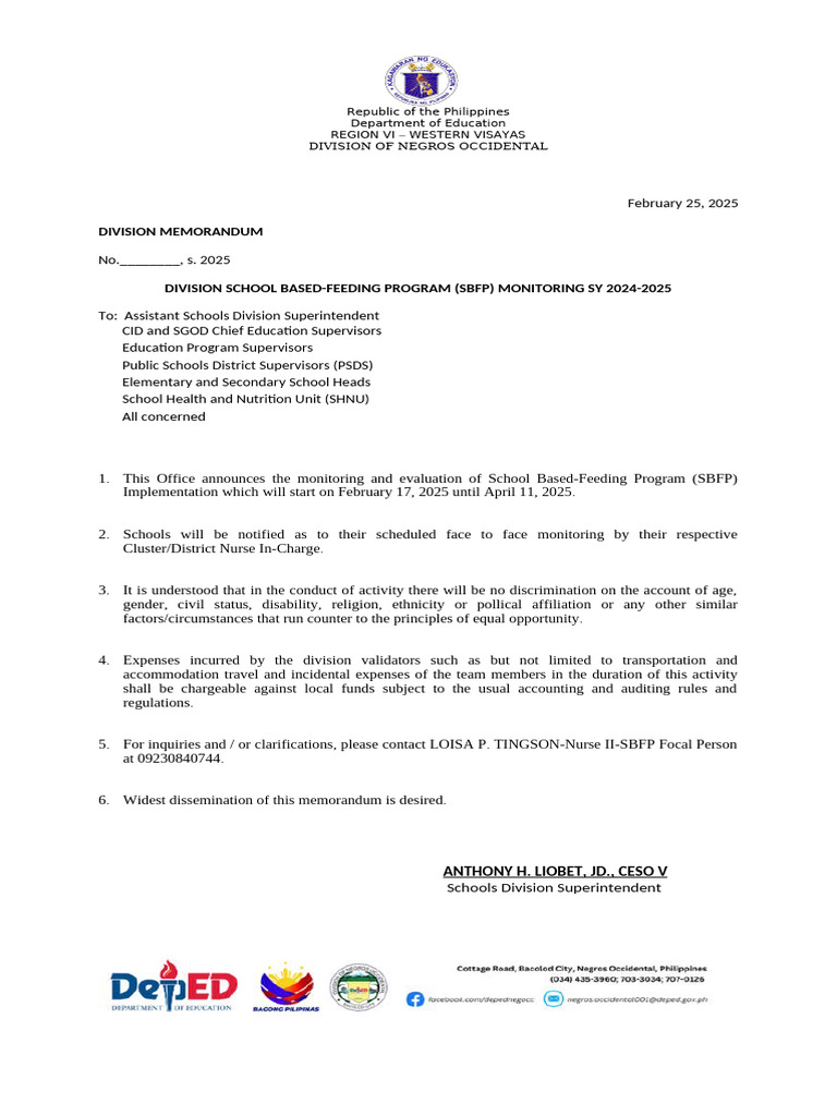 Memo Monitoring.sbfp 2025 | PDF