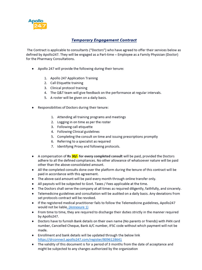 MOU - Apollo 247 - Pharma Consults 2024 | PDF | Medical Prescription ...