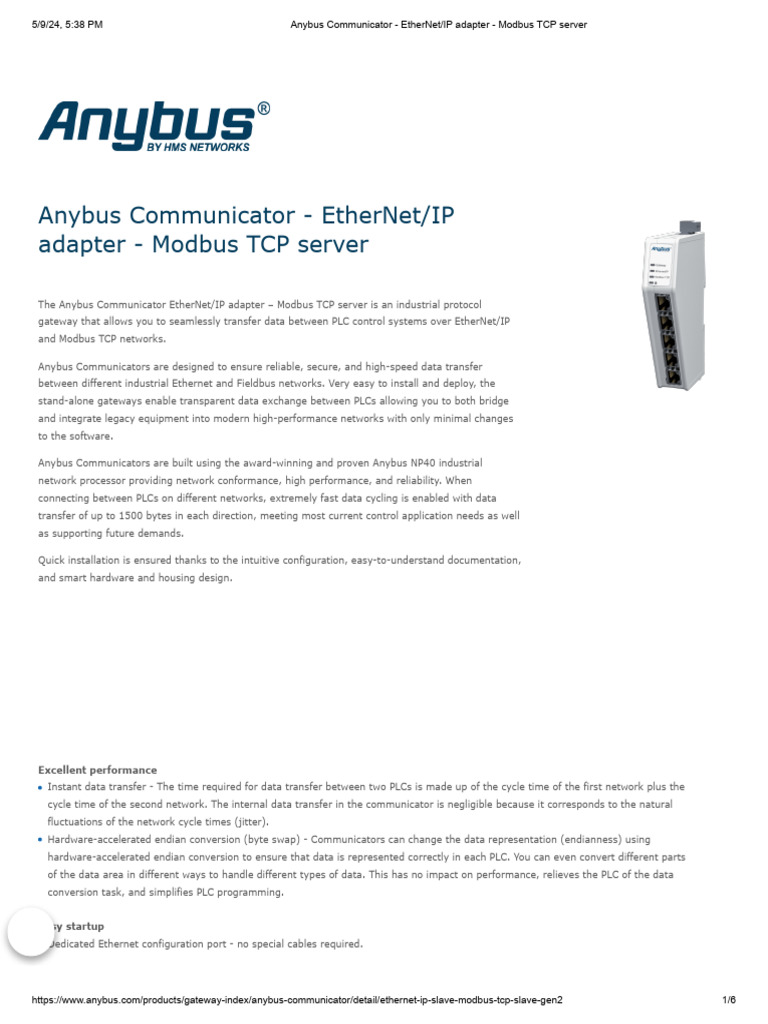 Anybus Communicator - EtherNet_IP adapter - Modbus TCP server | PDF | Computer Network ...