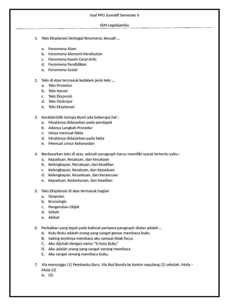 Soal PPG Eksplanasi dan Teks SDN | PDF