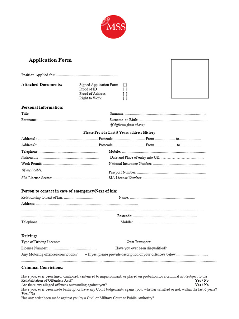 Application Form | PDF | Criminal Record | Justice
