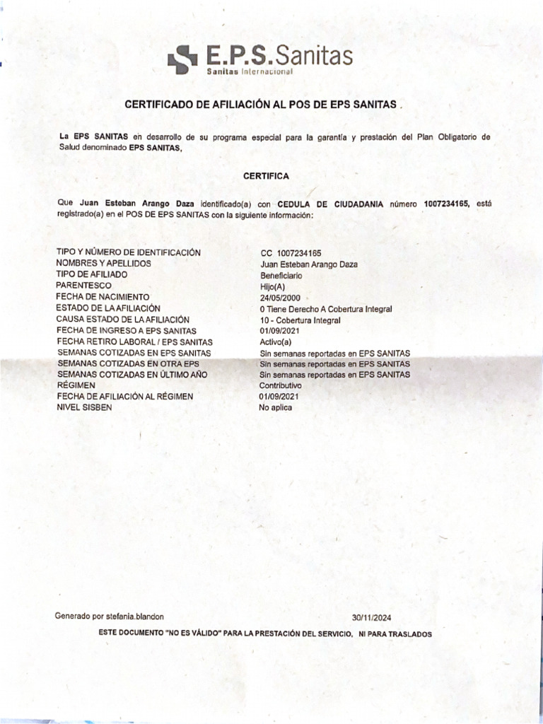 Certificado Eps | PDF