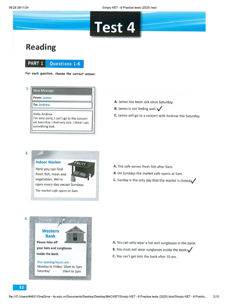 NA - Simply KET - Test 4 - Reading - Writing | PDF