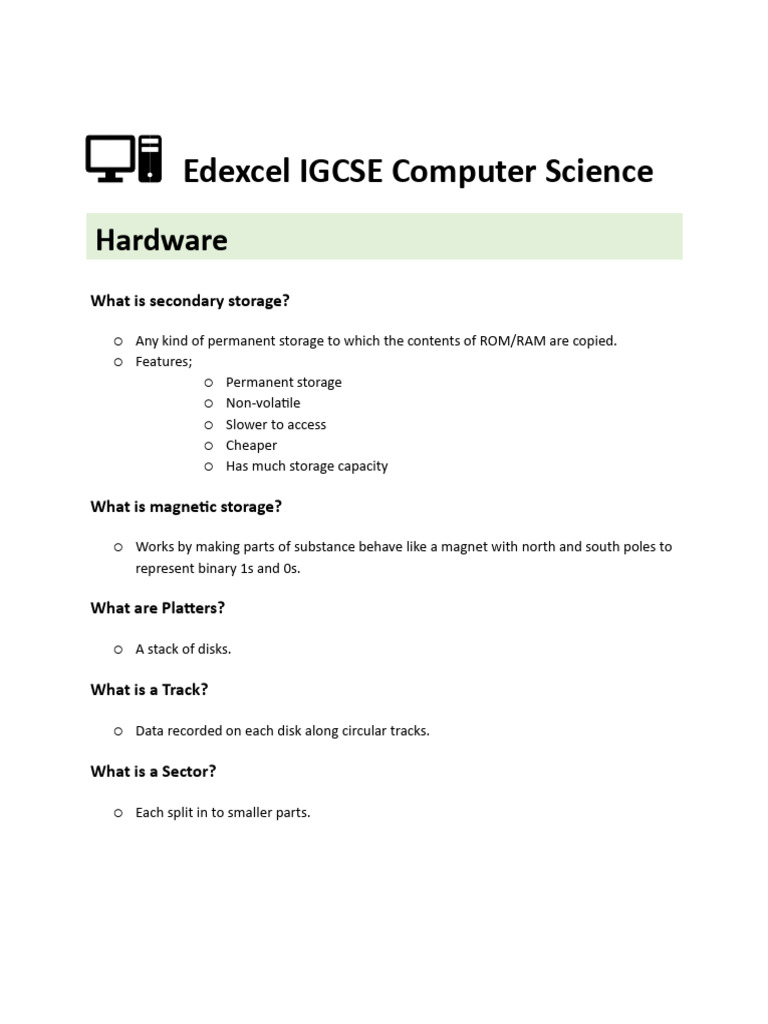 Edexcel IGCSE Computer Science | PDF | Computer Data Storage | Hard Disk Drive