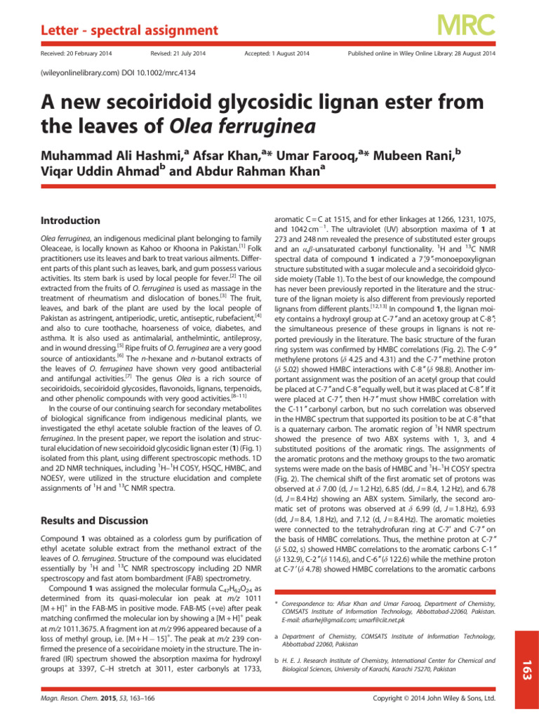 (2015), Magn. Reson. Chem., 53, 163-166 | PDF | Two Dimensional Nuclear ...