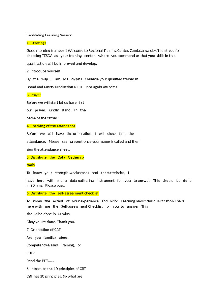 Facilitating Learning Session Script | PDF