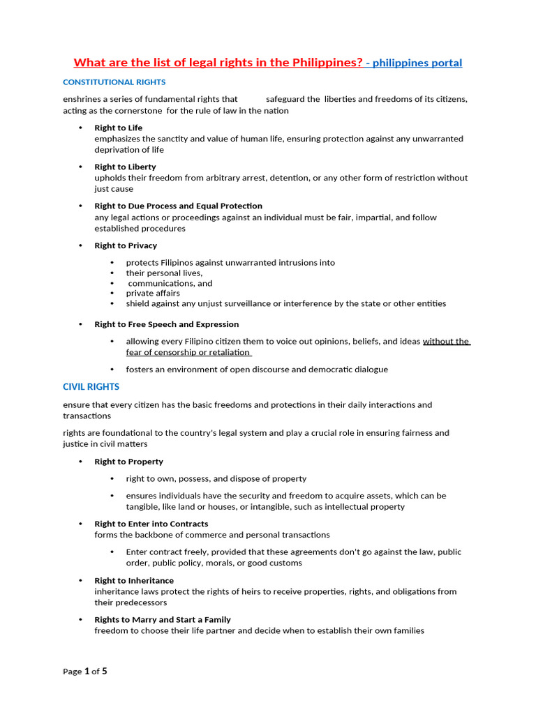 Legal Rights in the Philippines Explained | PDF | Sustainability ...