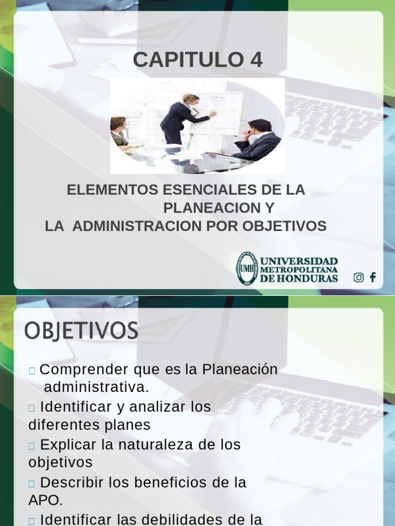 PRESENTACION CAPITULO 4 ELEMENTOS ESENCIALES DE LA PLANEACION OK Palntilla Umh | PDF ...