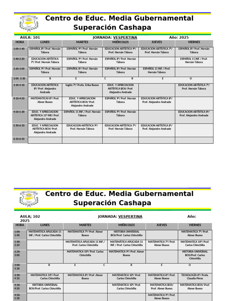 Distribucion de Aulas JV 2025 | PDF
