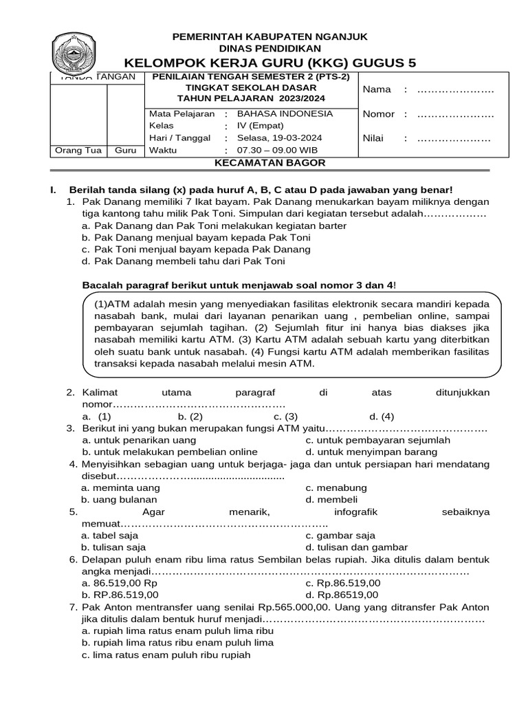 2 a SOAL PTS SEMESTER GENAP BIN KELAS 4 | PDF