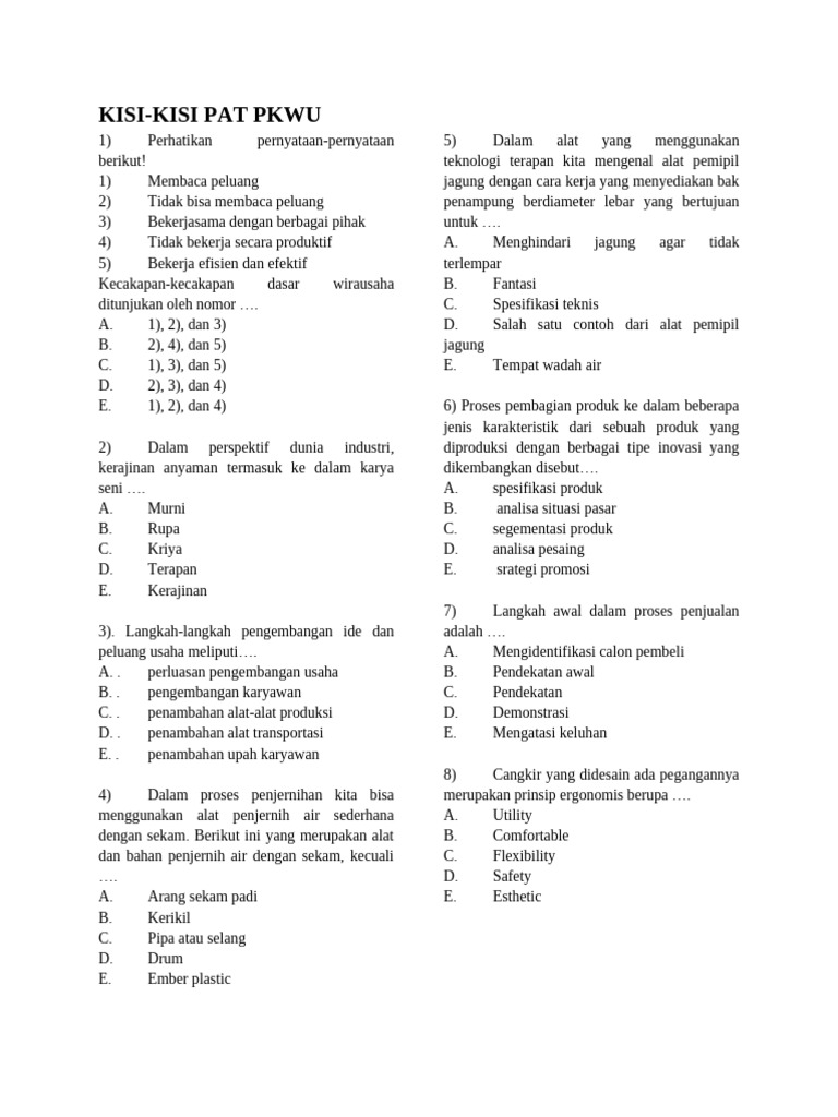 Kisi Soal Pat Pkwu 12 Semester Genap | PDF