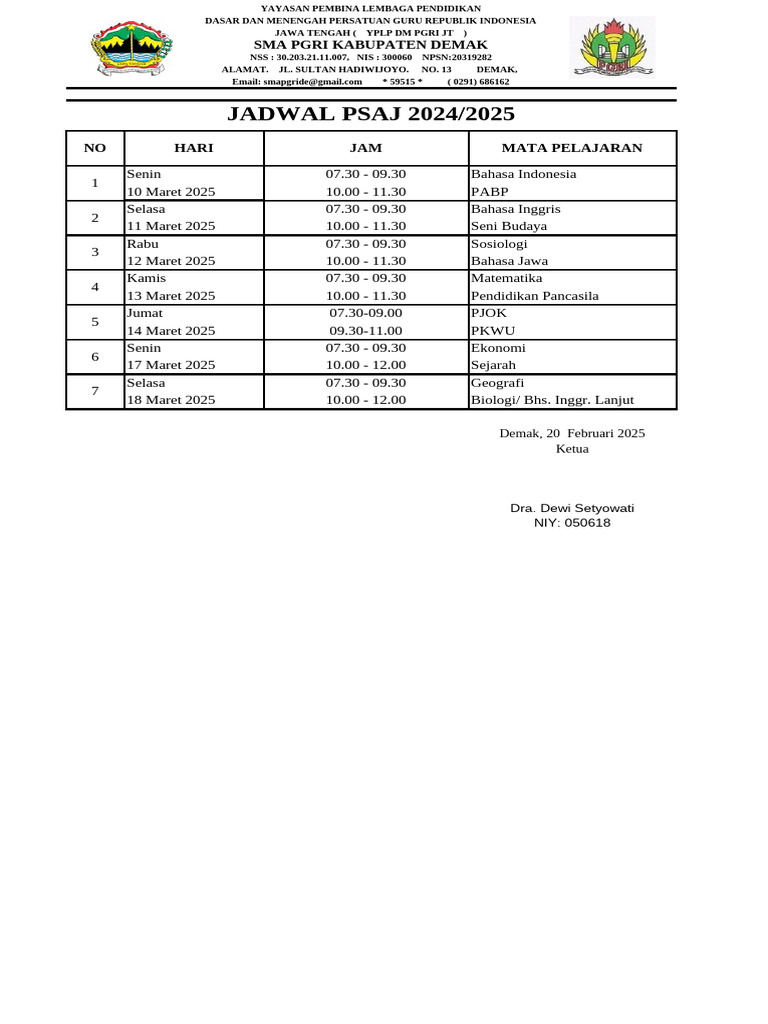 PSAJ JADWAL 2025 | PDF