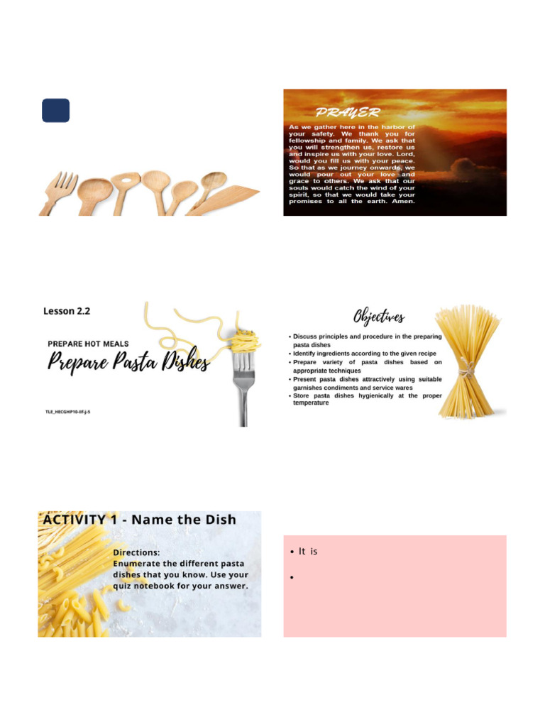Grade-10 - Q2 - Week-2-Prepare Pasta Dishes | PDF | Pasta | Spaghetti