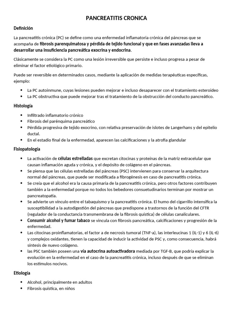 Pancreatitis Cronica | PDF | Páncreas | Medicina CLINICA