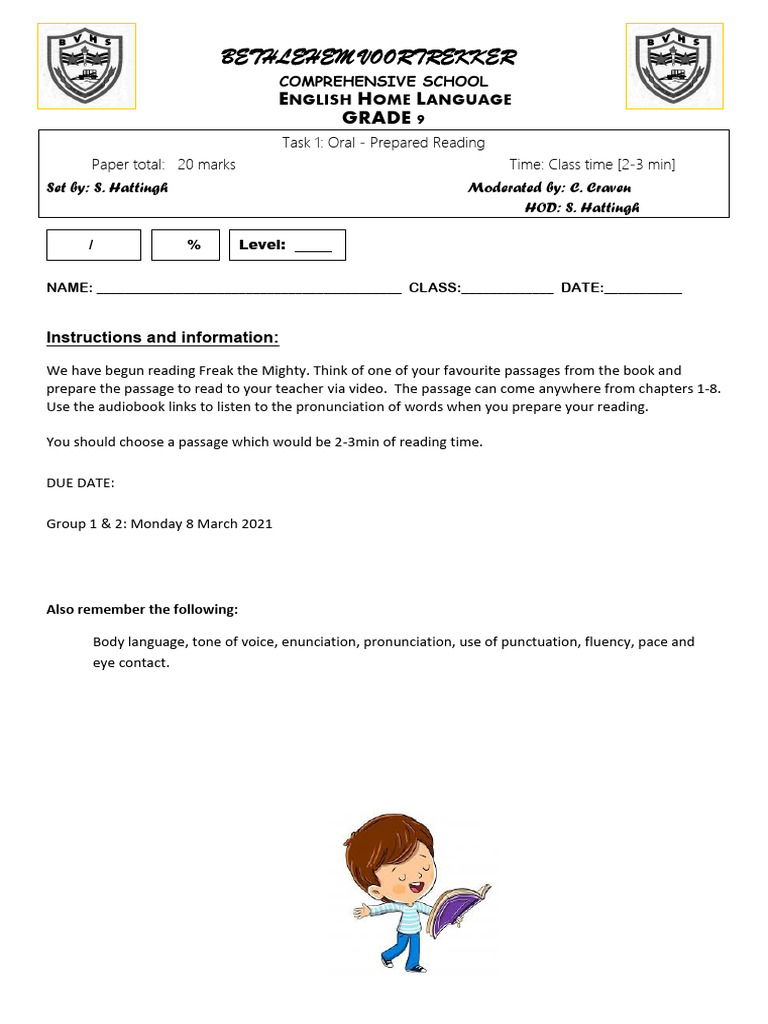 Task 1 Grade 9 Prepared Reading | PDF | Fluency | Cognitive Science