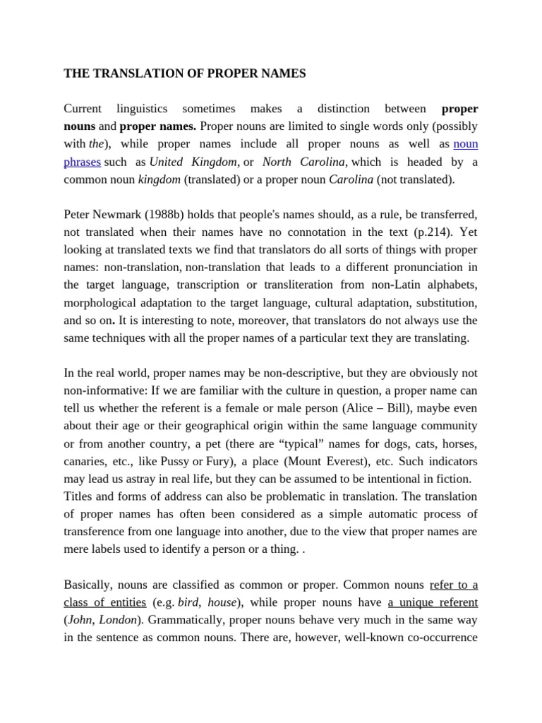 The Translation of Proper Names | PDF | Noun | Translations