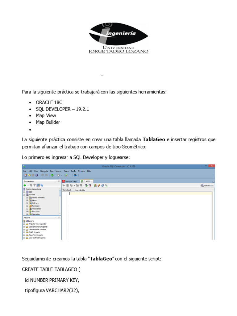 Practica Guiada No 1 Oracle 18C Crear Tablas | PDF | SQL | Gestión de datos