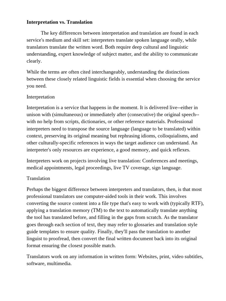 Interpretation vs. Translation | PDF | Translations | Language ...