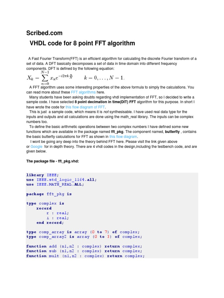 VHDL Code For 8 Point FFT Algorithm | PDF | Fast Fourier Transform ...