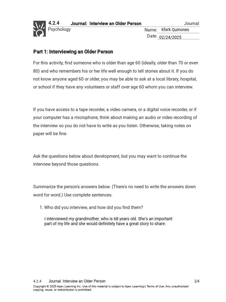 4.2.4 Journal - Interview An Older Person (Journal) | PDF ...