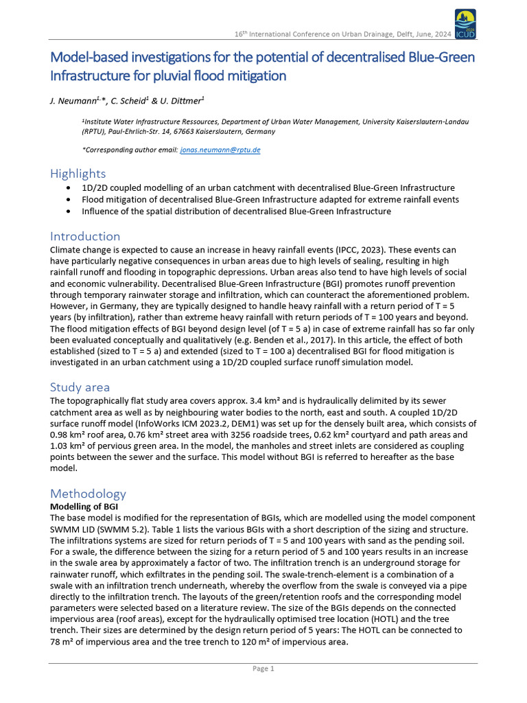NEumann Et Al (2024) Urban Flooding BGI | PDF | Flood | Surface Runoff