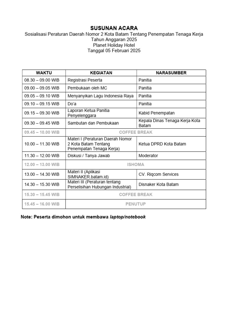 Tentative Acara | PDF