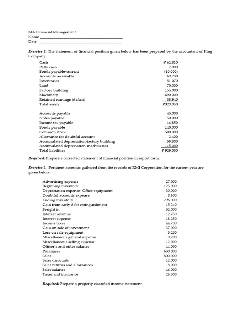 Activity 2-BS Exercise | PDF | Expense | Balance Sheet
