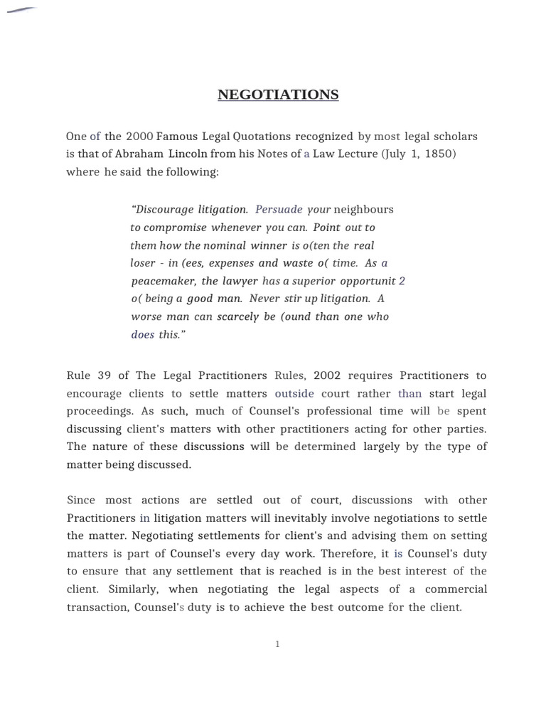 NEGOTIATIONS | PDF | Negotiation | Lawyer