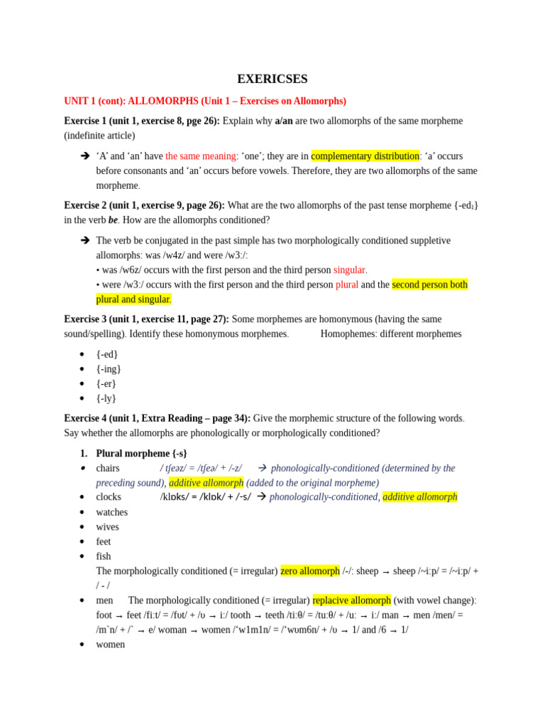 2024 Exercise Allomorph Der Inf | PDF | Morphology (Linguistics) | Linguistic Typology